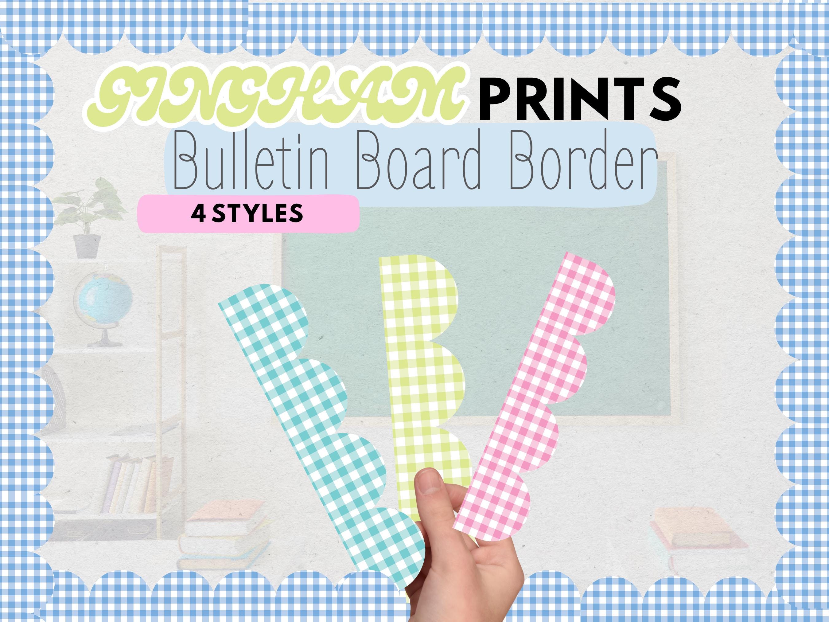 Gingham Bulletin Board Borders | Scalloped Edge Printable Borders ...