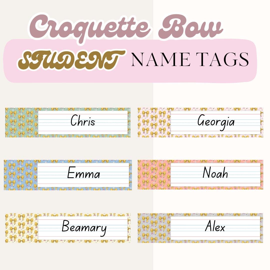 Coquette Bow Desk Name Tags Back to School Student Name Labels Editable ...
