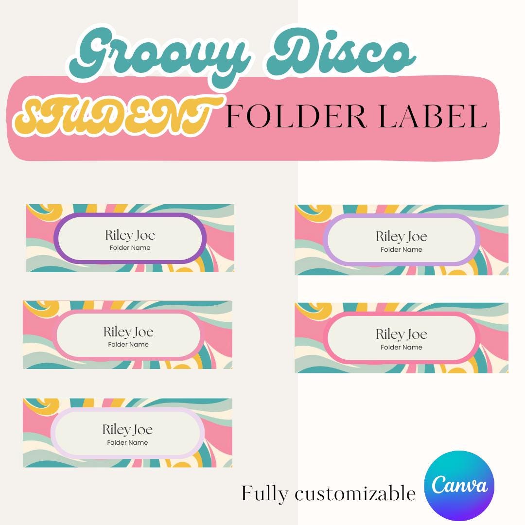 Editable Groovy Disco Folder Labels Printable Student Name Tags for ...