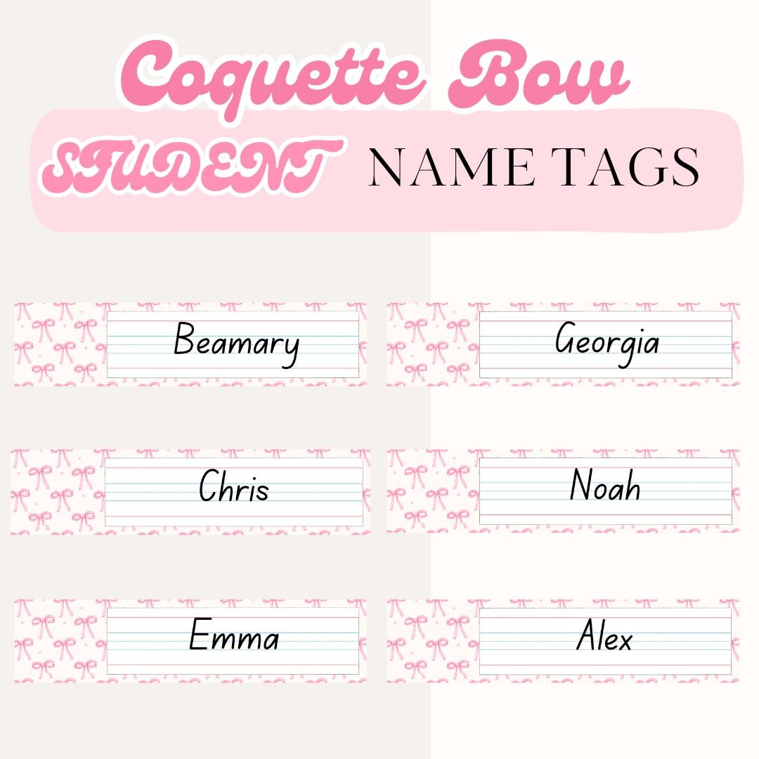 Coquette Bow Student Name Tags, Pink Classroom Decor (canva Template ...