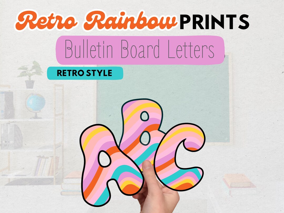 Retro Rainbow Bulletin Board Letters Groovy Printable Letters, Numbers ...