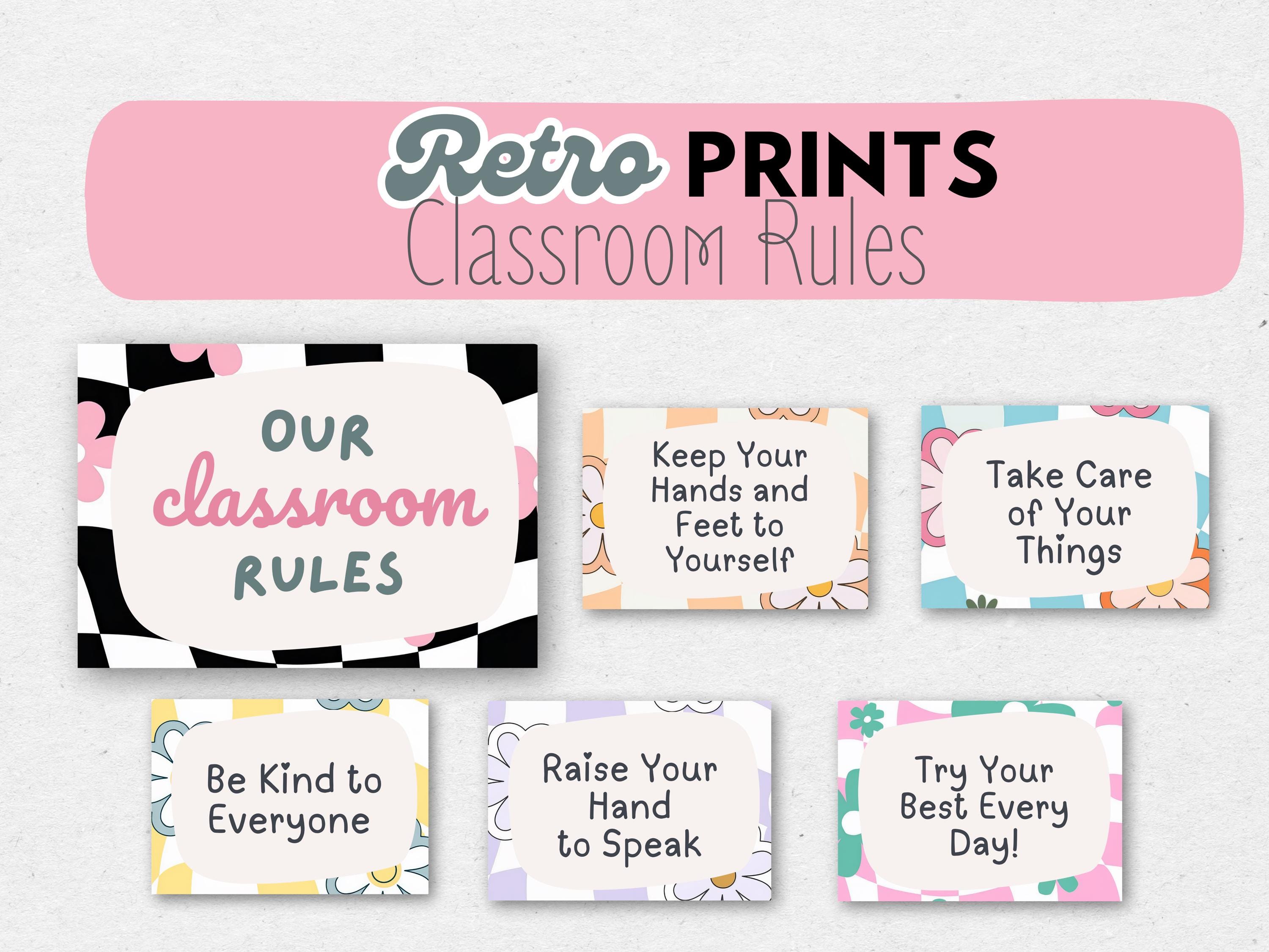 Editable Groovy Classroom Rules Poster – Retro Classroom Decor – Canva ...