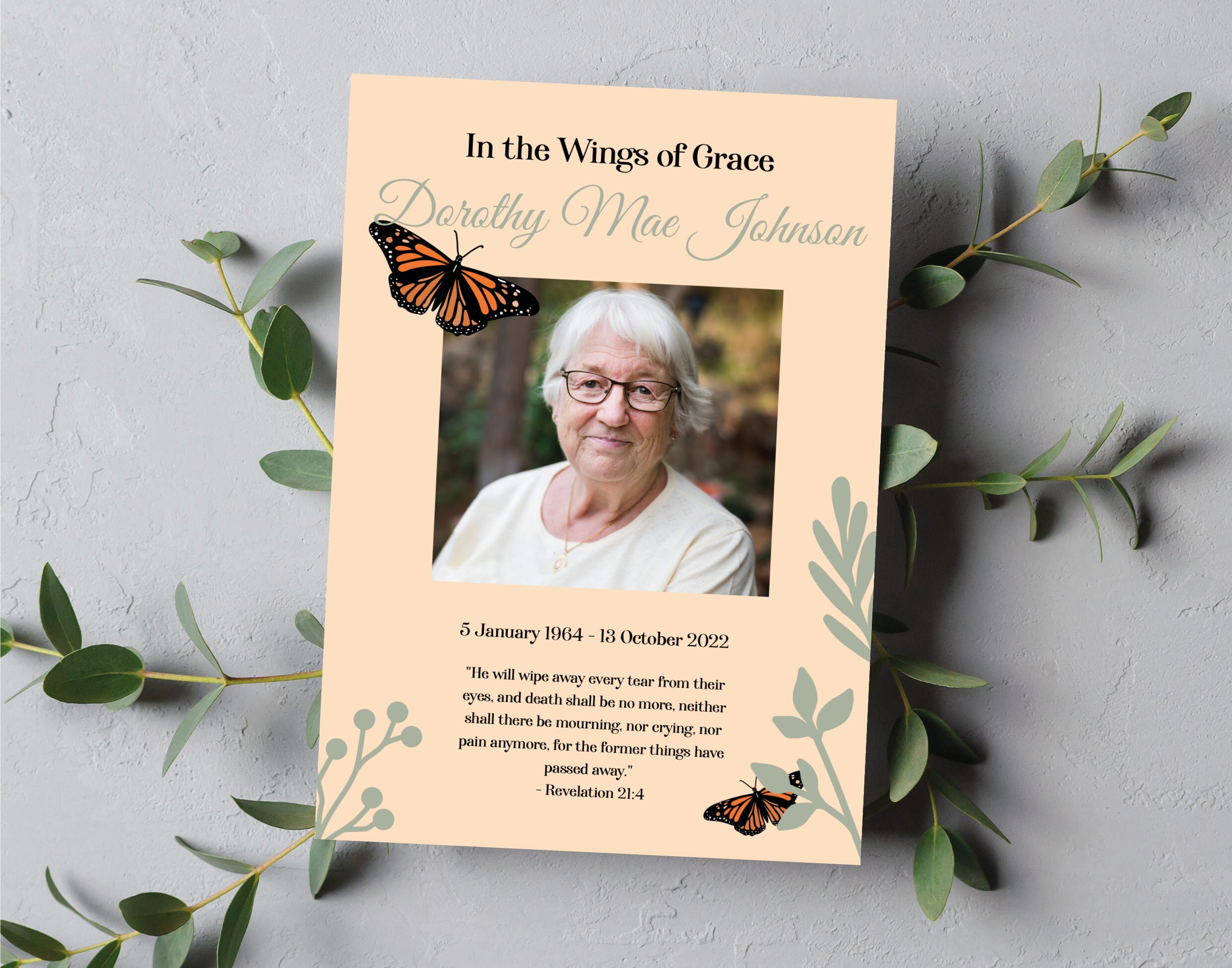 Editable Funeral Card Photo Download Printable Template Corjl - Etsy