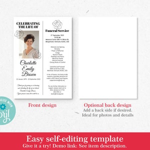 Editable Simple Funeral Program, Printable Template Corjl, Celebration ...