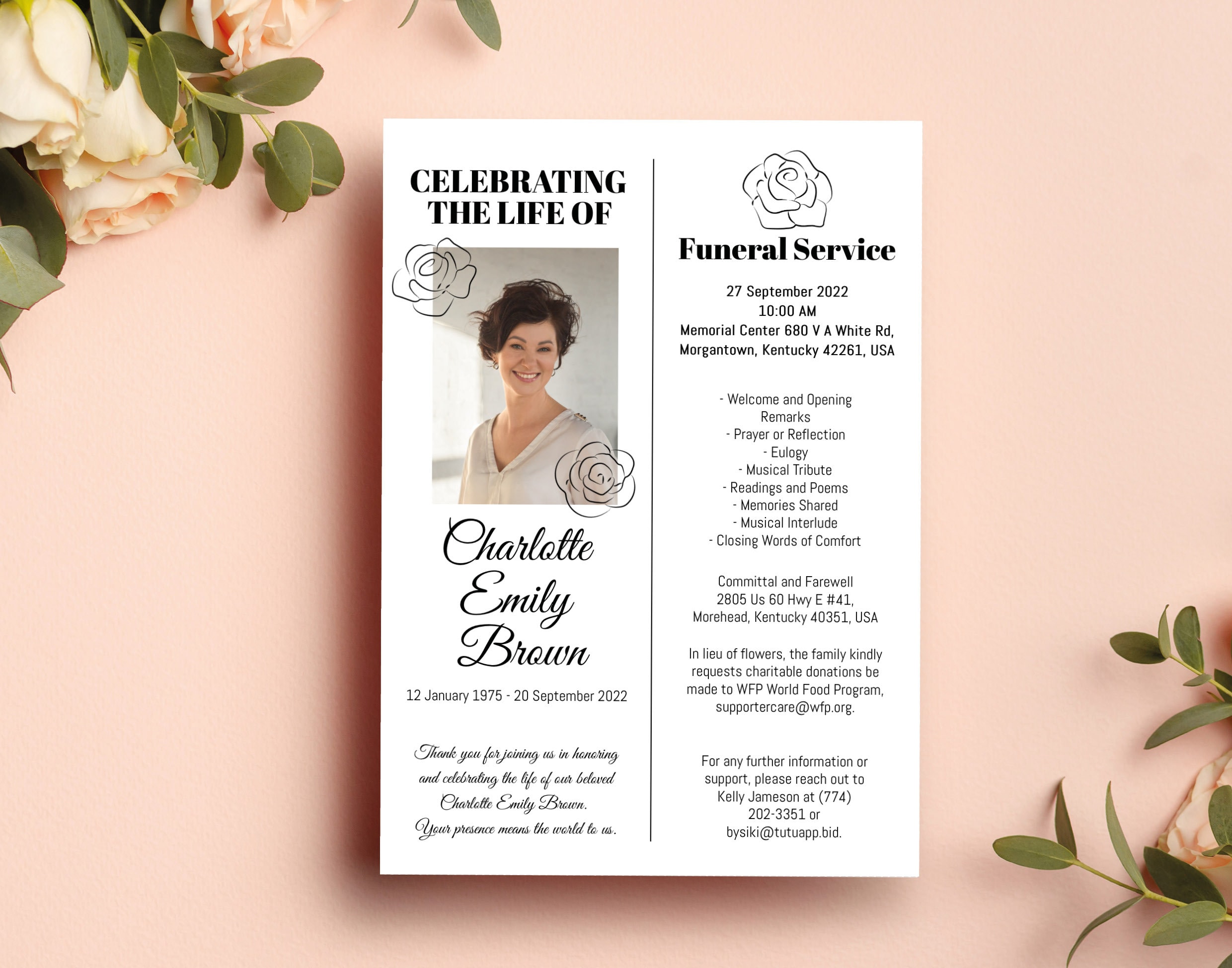 Editable Simple Funeral Program, Printable Template Corjl, Celebration ...