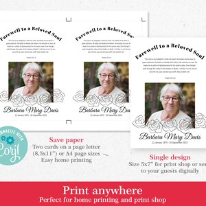 Editable Funeral Card Roses Download Printable Template Corjl ...