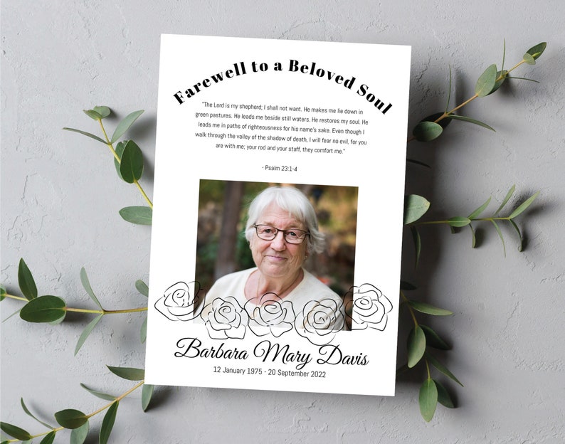 Editable Funeral Card Roses Download Printable Template Corjl - Etsy