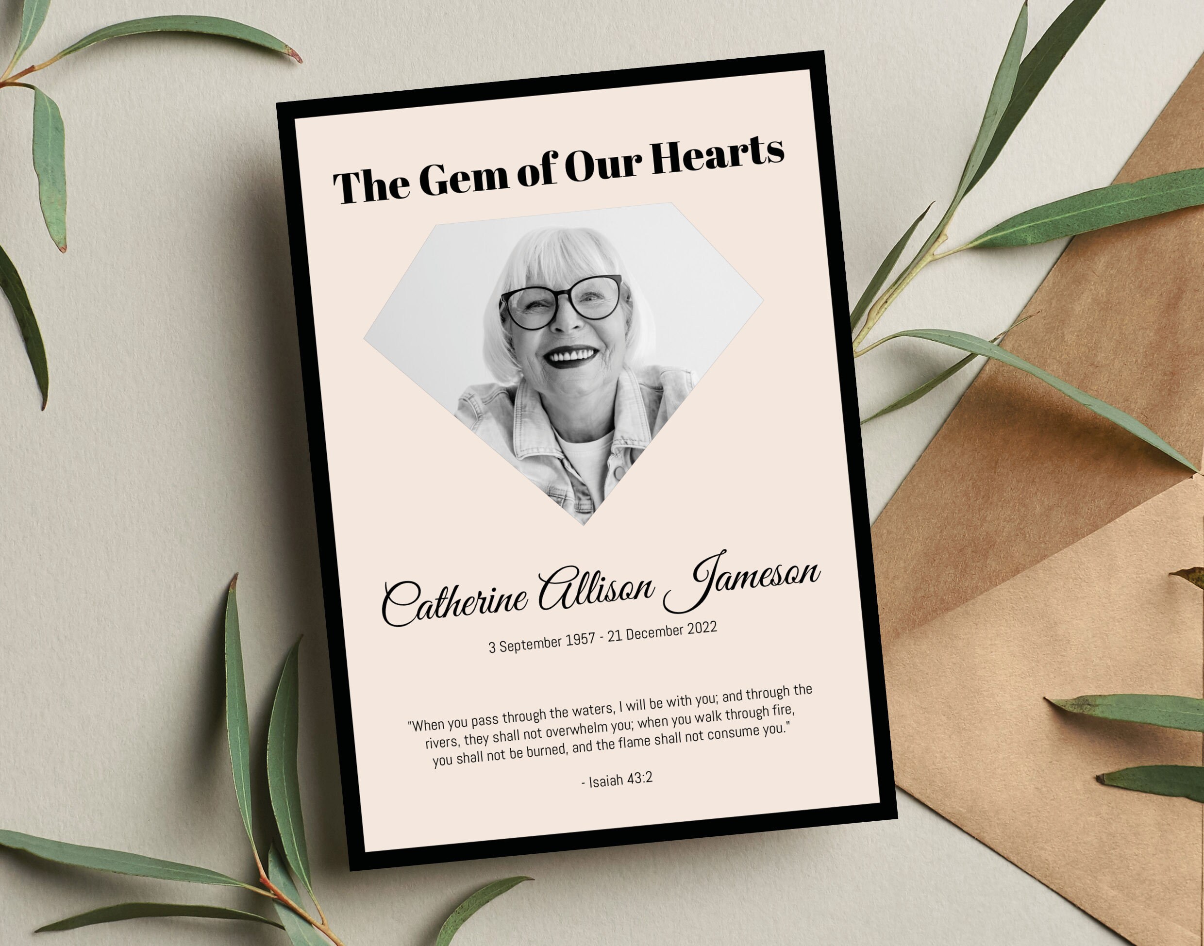 Editable Funeral Card Diamond Download Printable Template Corjl ...