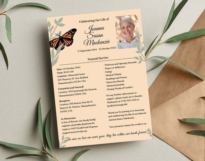 Editable Simple Funeral Program, Printable Template Corjl, Celebration ...