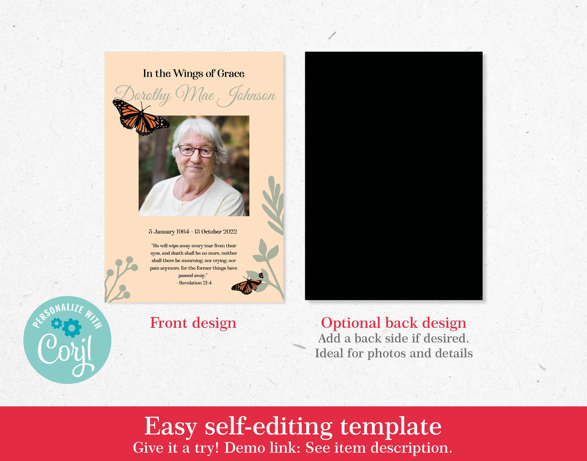 Editable Funeral Card Photo Download Printable Template Corjl - Etsy
