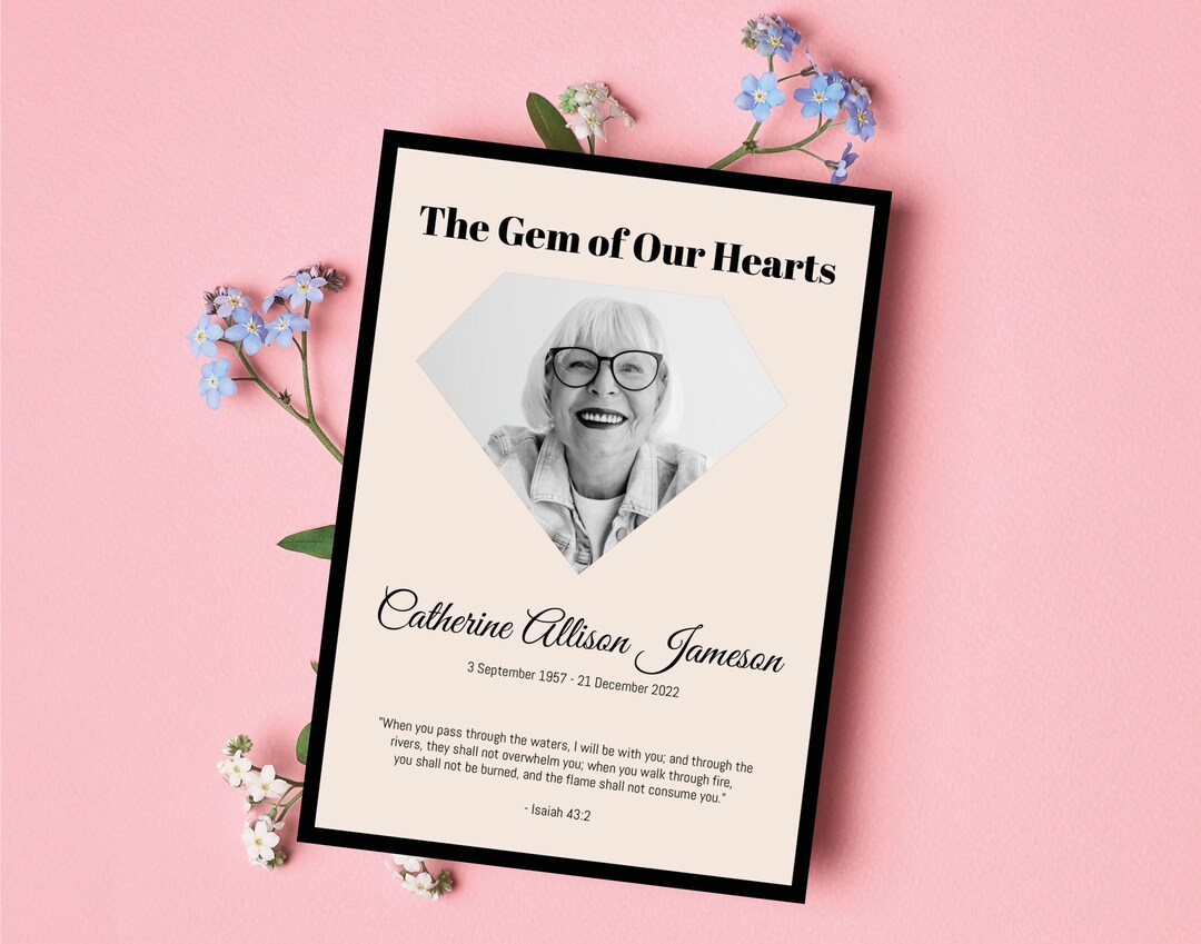 Editable Funeral Card Diamond Download Printable Template - Etsy