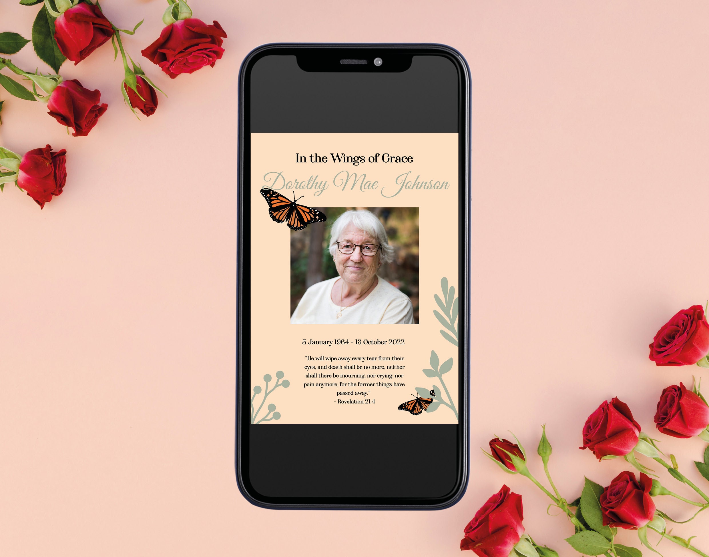 Editable Funeral Card Photo Download Printable Template Corjl - Etsy