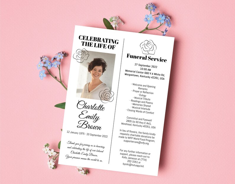 Editable Simple Funeral Program, Printable Template Corjl, Celebration ...