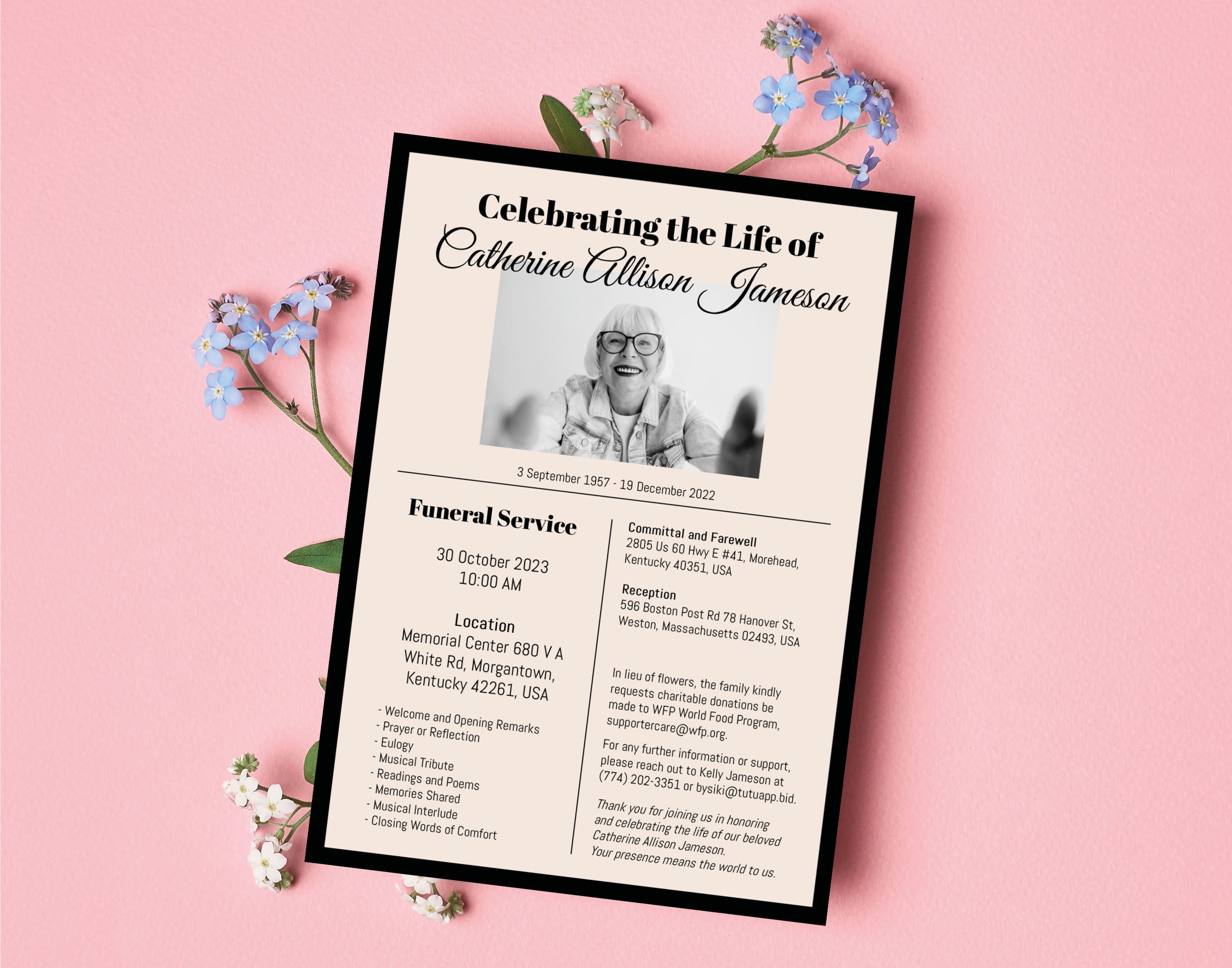 Editable Simple Funeral Program, Printable Template Corjl, Celebration ...
