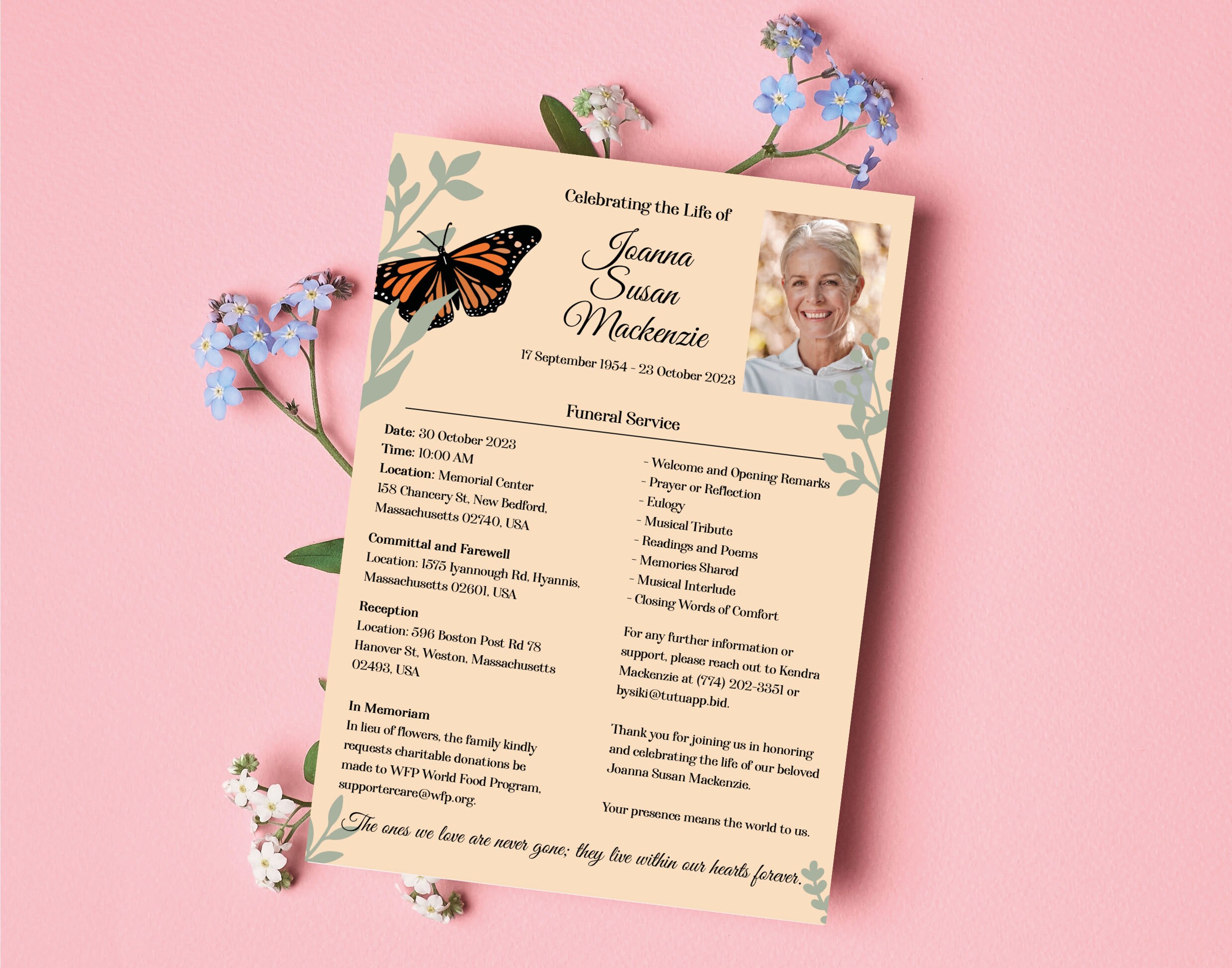 Editable Simple Funeral Program, Printable Template Corjl, Celebration ...