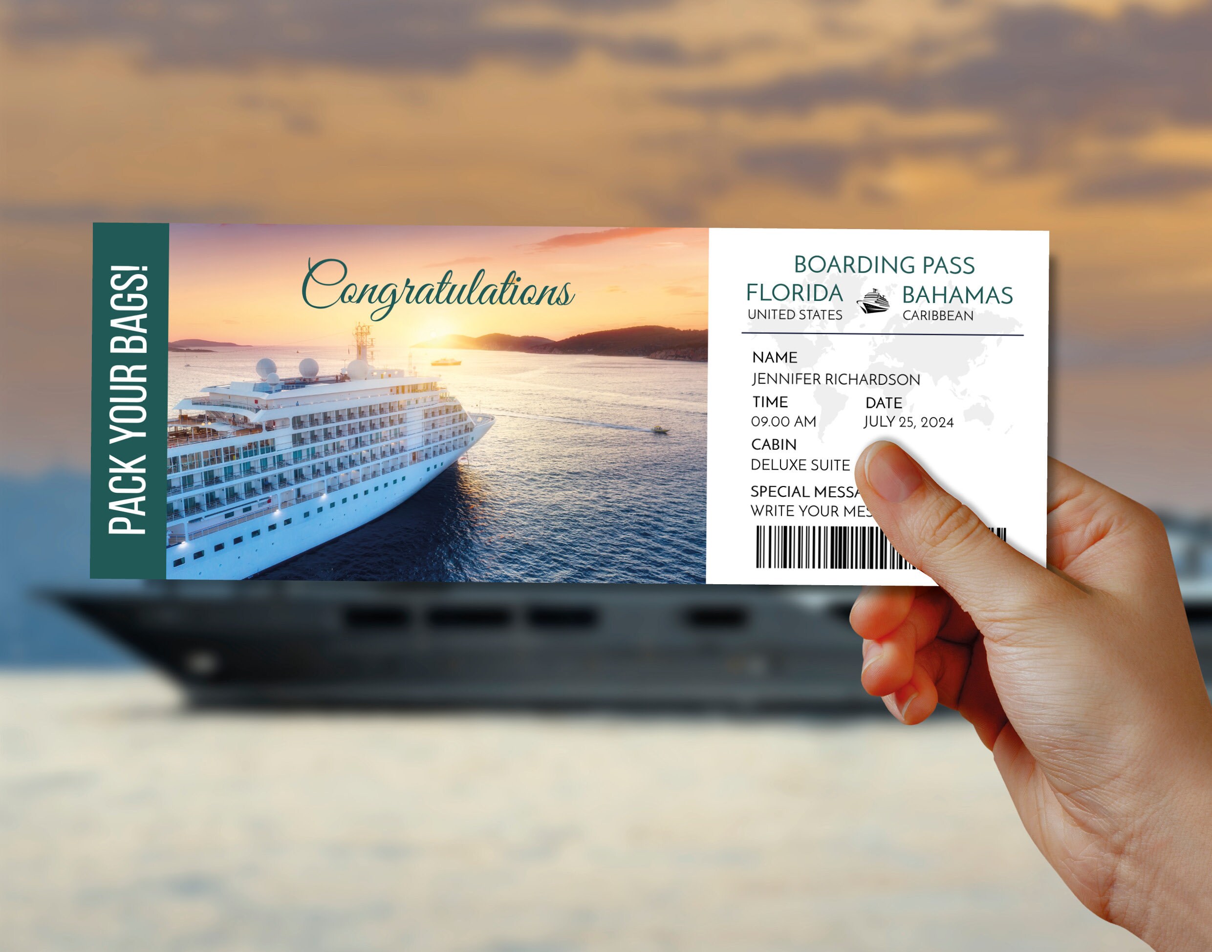 Editable Boarding Pass Cruise Template, Printable Cruise Ticket ...