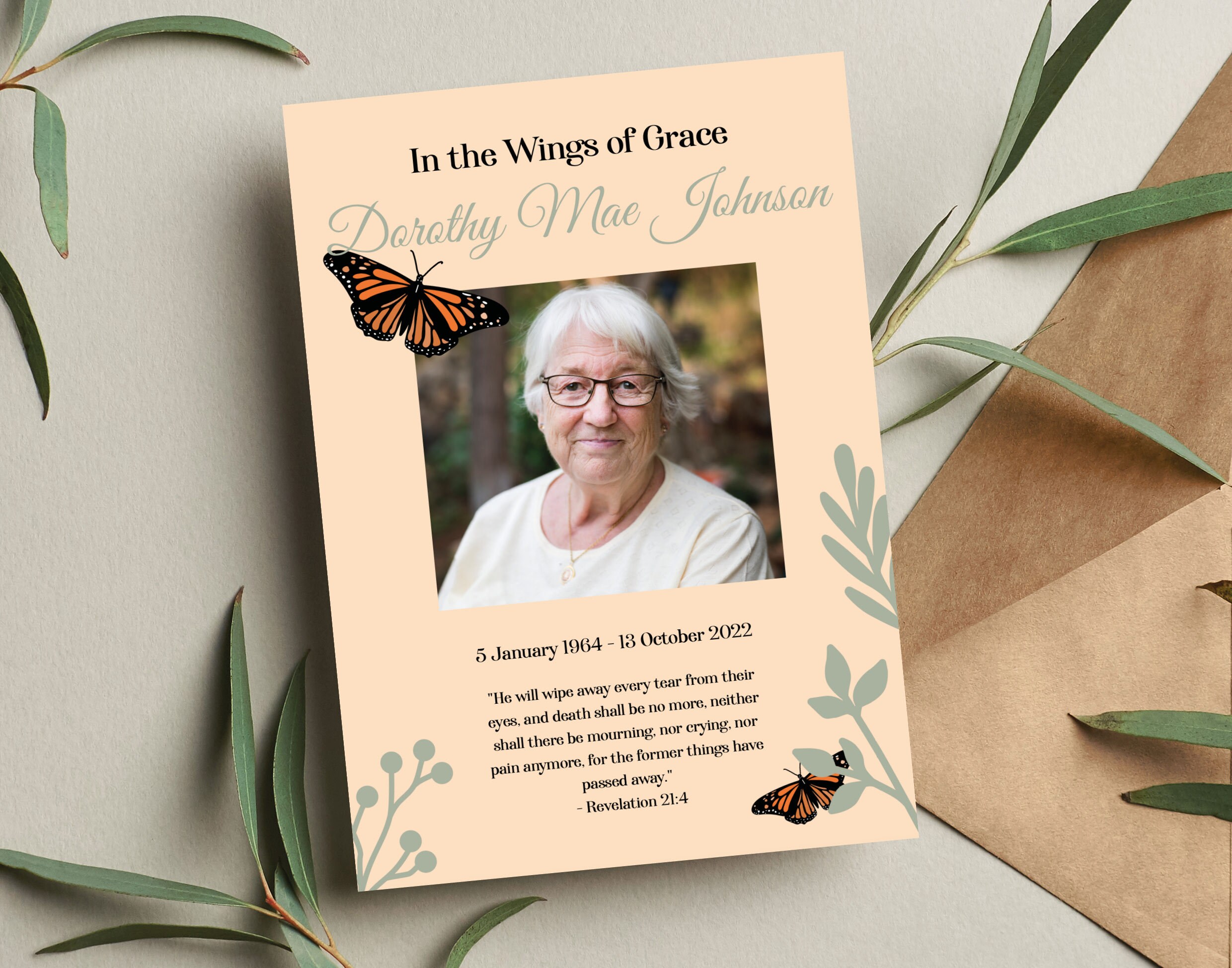 Editable Funeral Card Photo Download Printable Template Corjl - Etsy