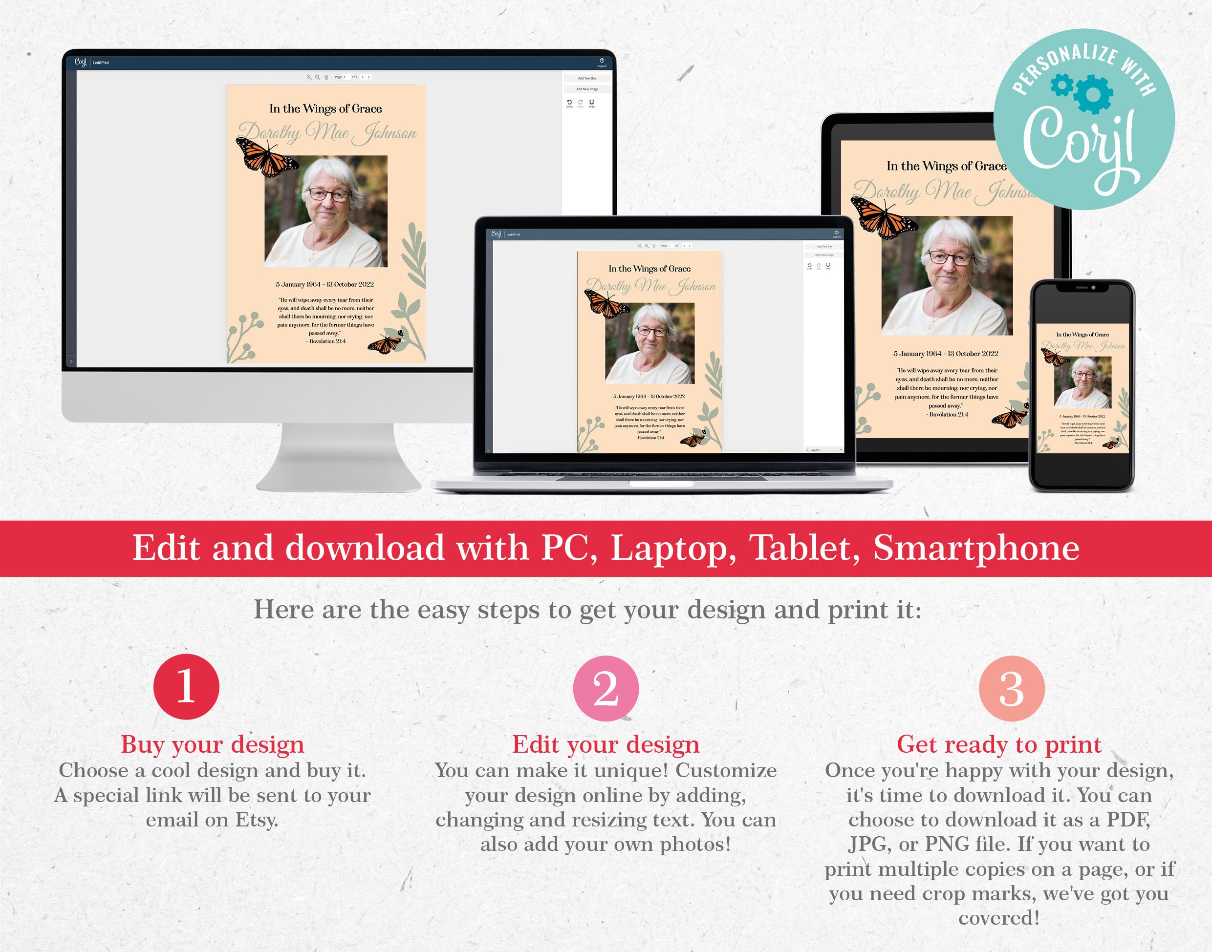 Editable Funeral Card Photo Download Printable Template Corjl - Etsy