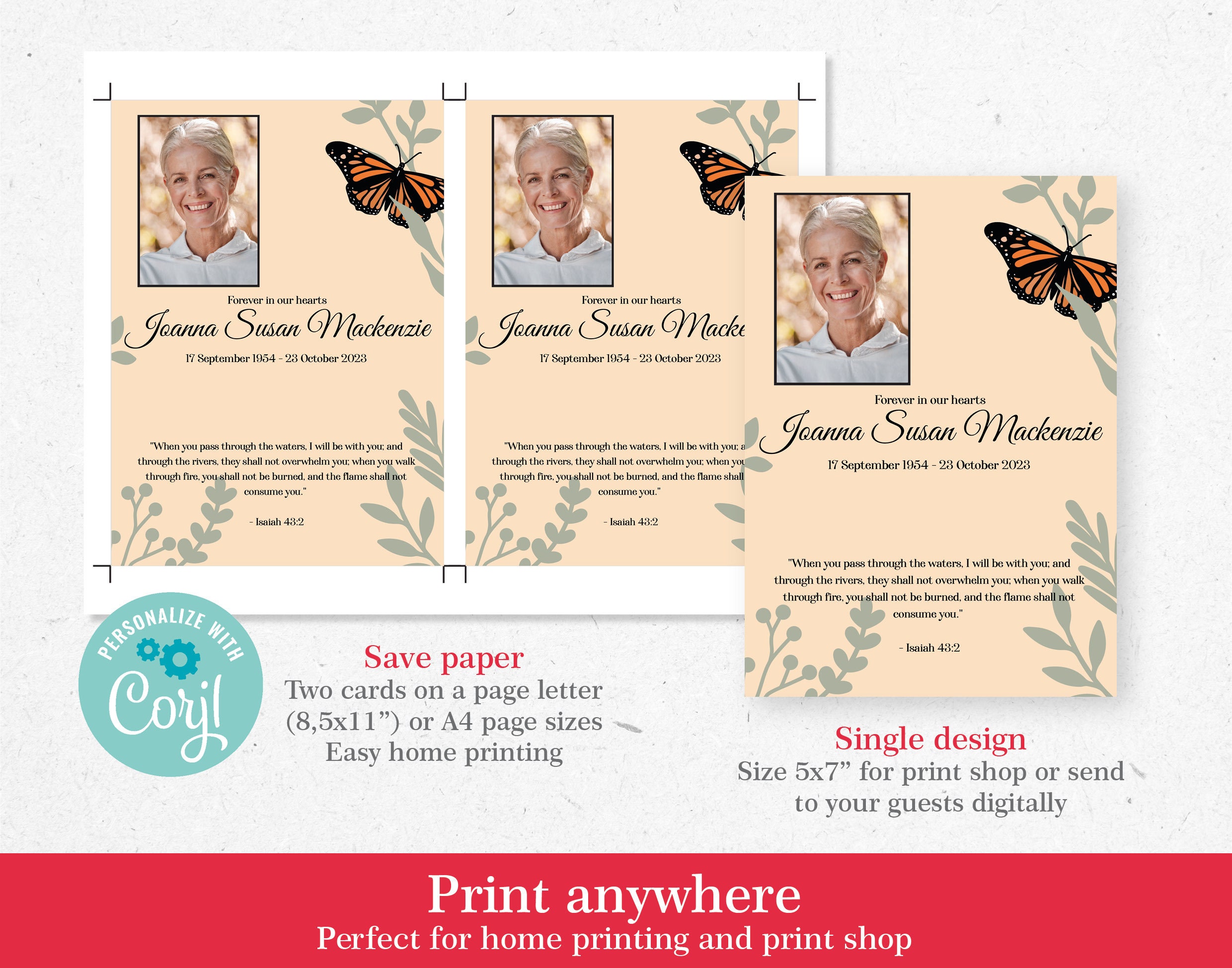 Editable Funeral Card Download Printable Template Corjl, Celebration of ...