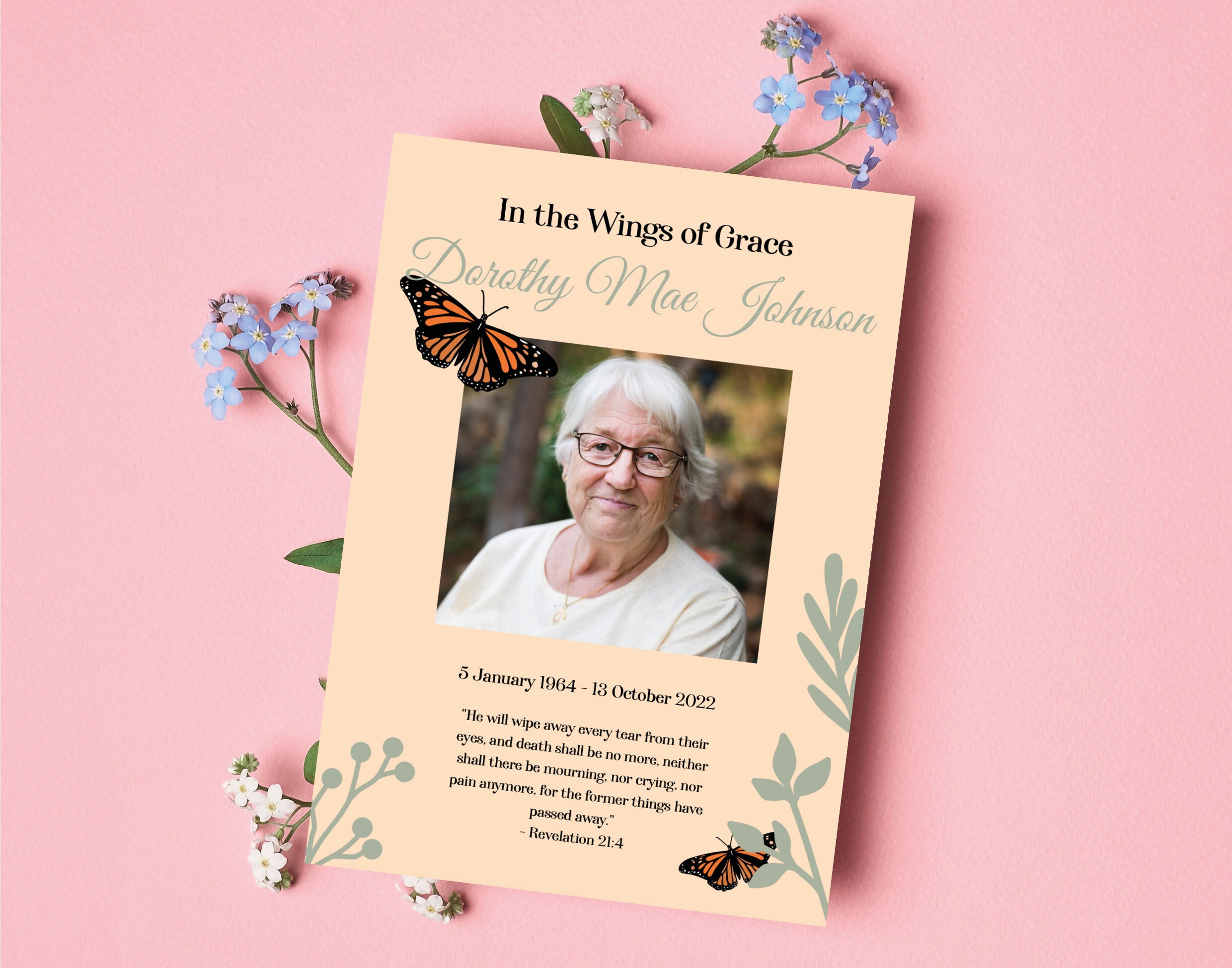 Editable Funeral Card Photo Download Printable Template Corjl - Etsy