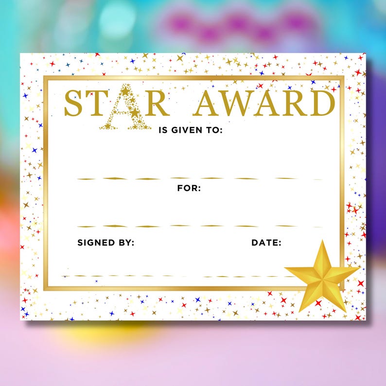 Printable Awards, Gold Star Certificates, Star Award, Kids Achievement ...