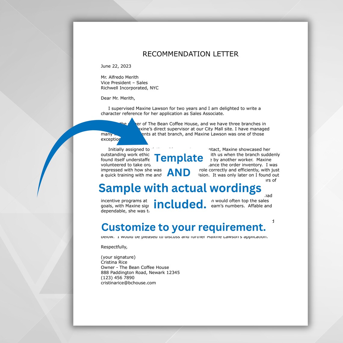 Personalized Letter of Recommendation, Character Letter, Recommendation ...