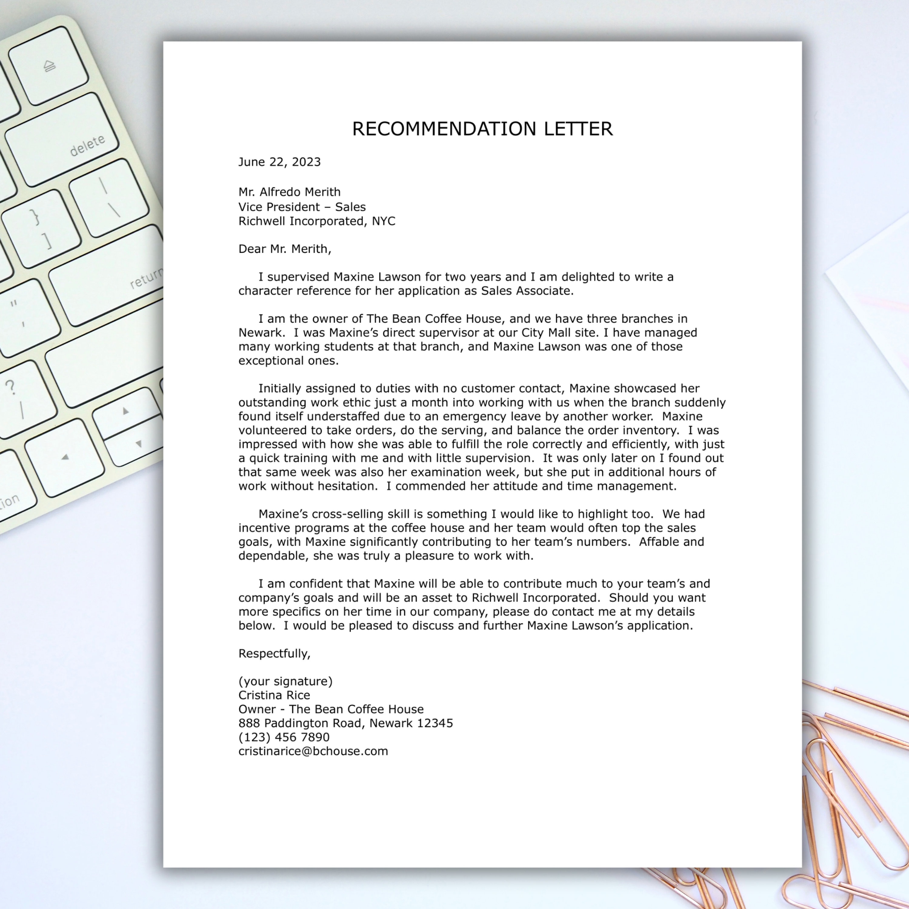 Personalized Letter of Recommendation Template, Job Reference (digital ...