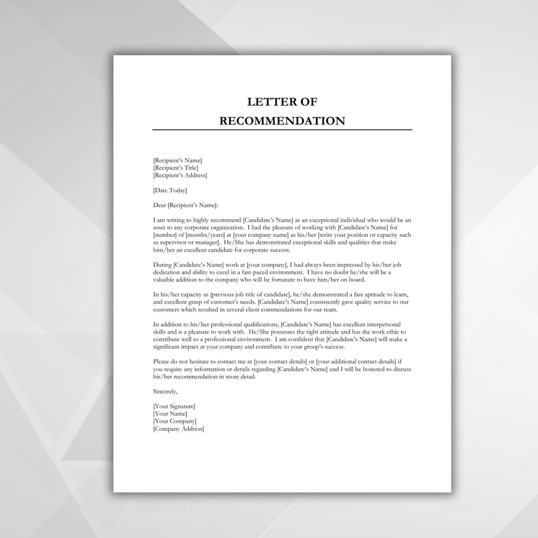 Letter of Recommendation, Character Reference Template, Recommendation ...