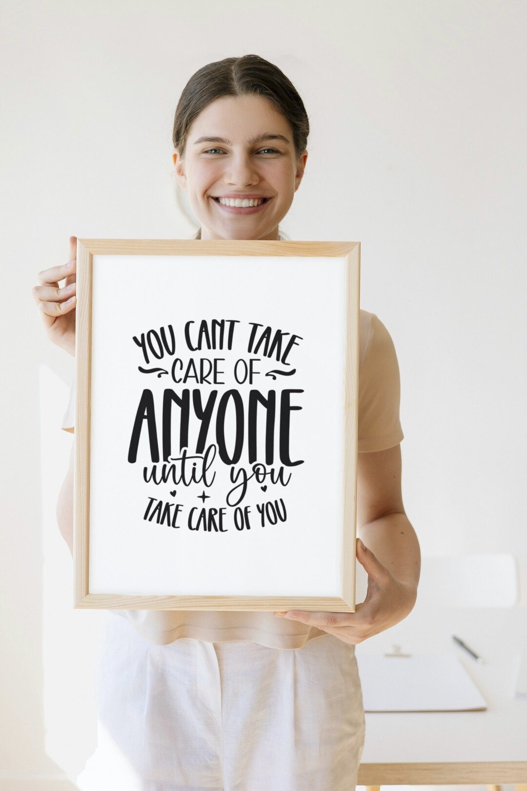 Mental Health Art Print Take Care of You Positive Quote Black and White ...