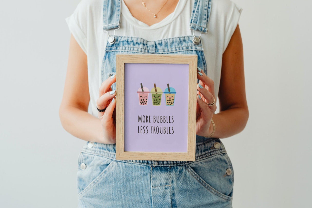 Boba Print Japanese Boba Tea Print Bubble Tea Purple Instant Digital ...