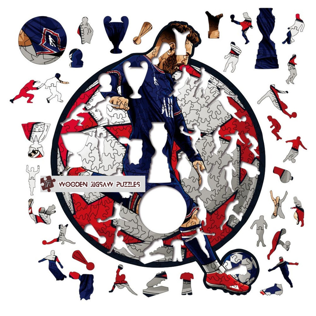 Football Player Wooden Jigsaw Puzzle With Wood Box Packaging, Soccer ...