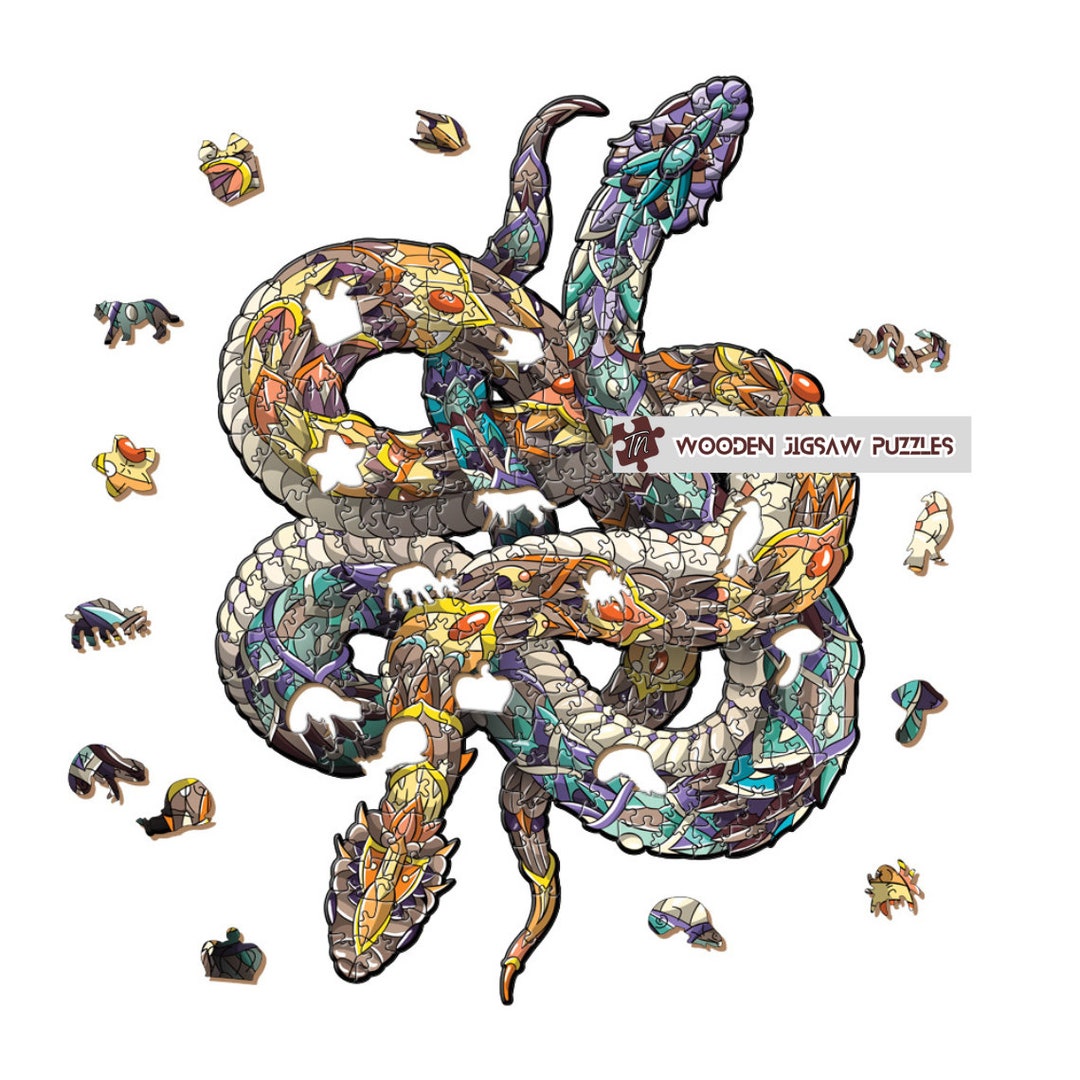 Snake Wooden Jigsaw Puzzle With Wood Box Packaging Jigsaw - Etsy