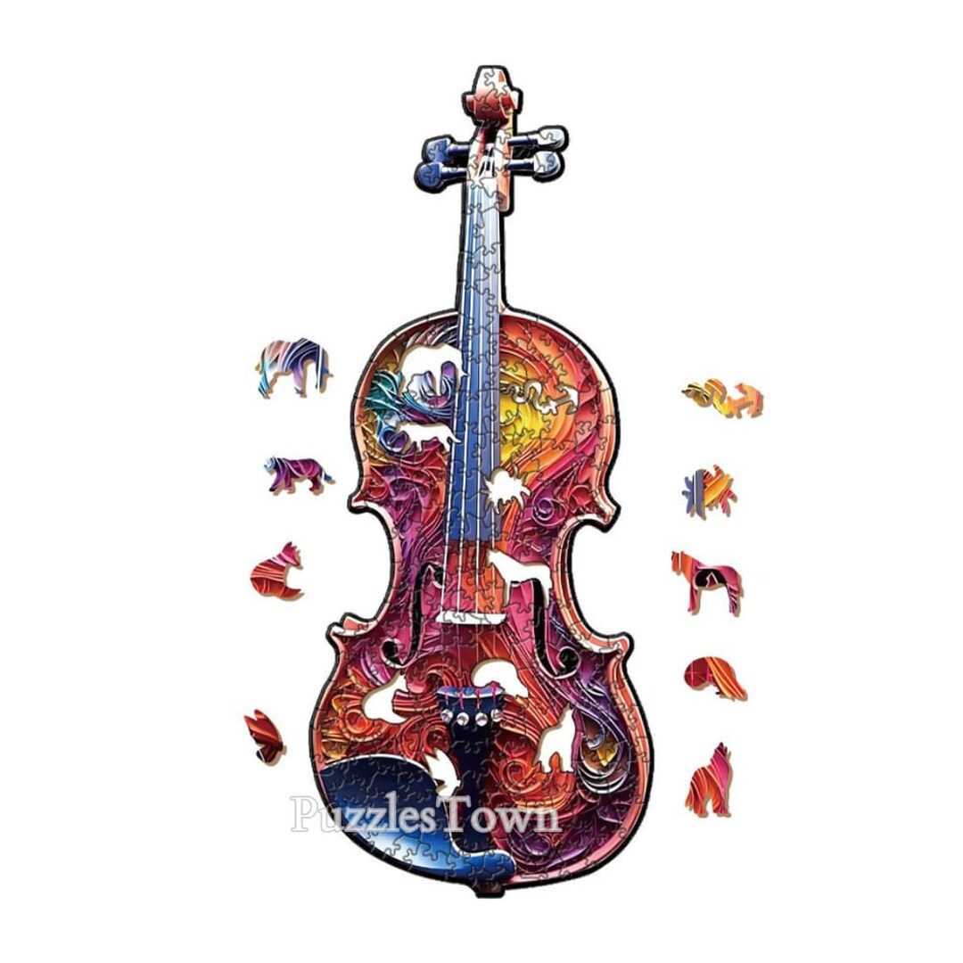 Violin Wooden Jigsaw Puzzle With Wood Box Packaging Orchestra - Etsy
