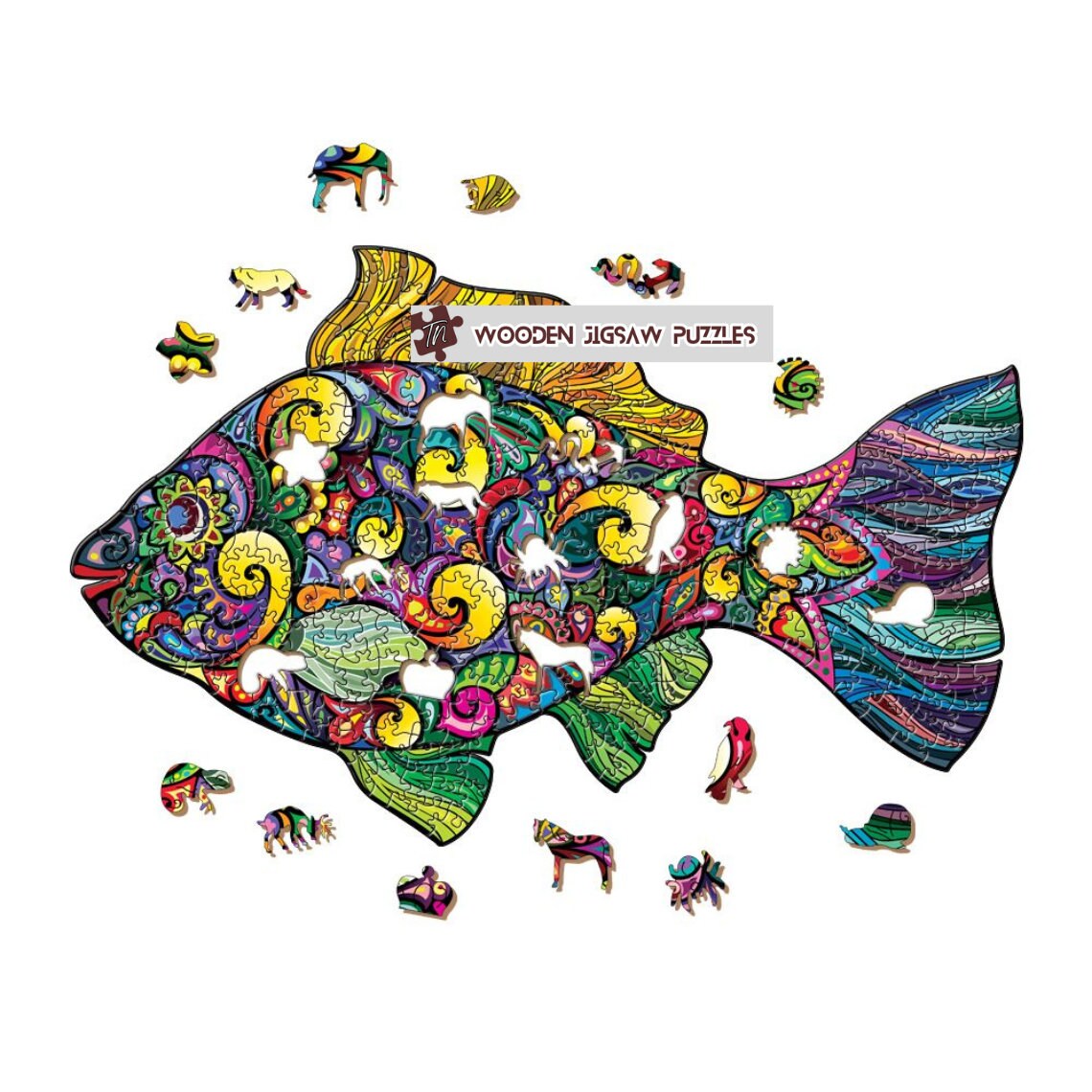 Fish Wooden Jigsaw Puzzle With Wood Box Packaging, Unique Gift for Kids ...
