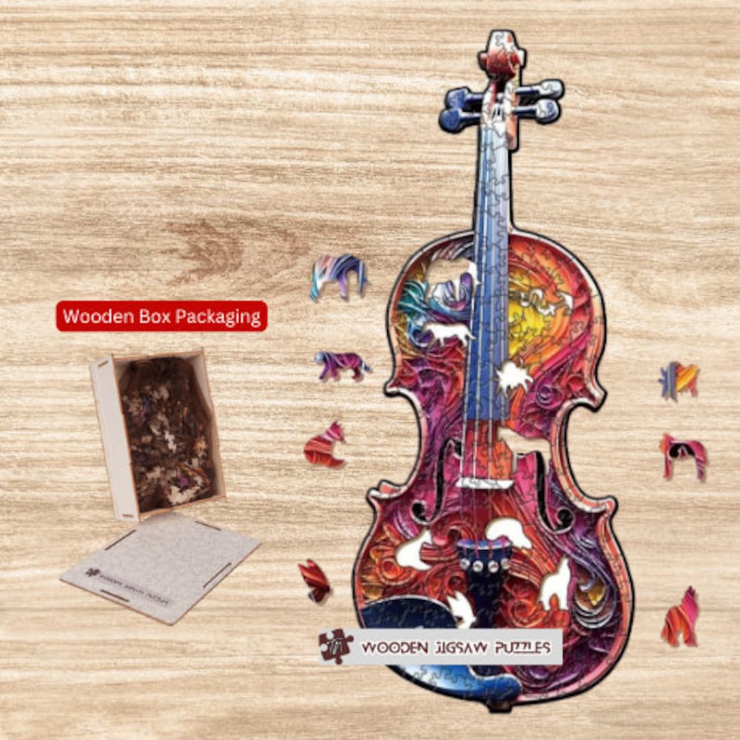 Violin Wooden Jigsaw Puzzle With Wood Box Packaging, Orchestra Music ...