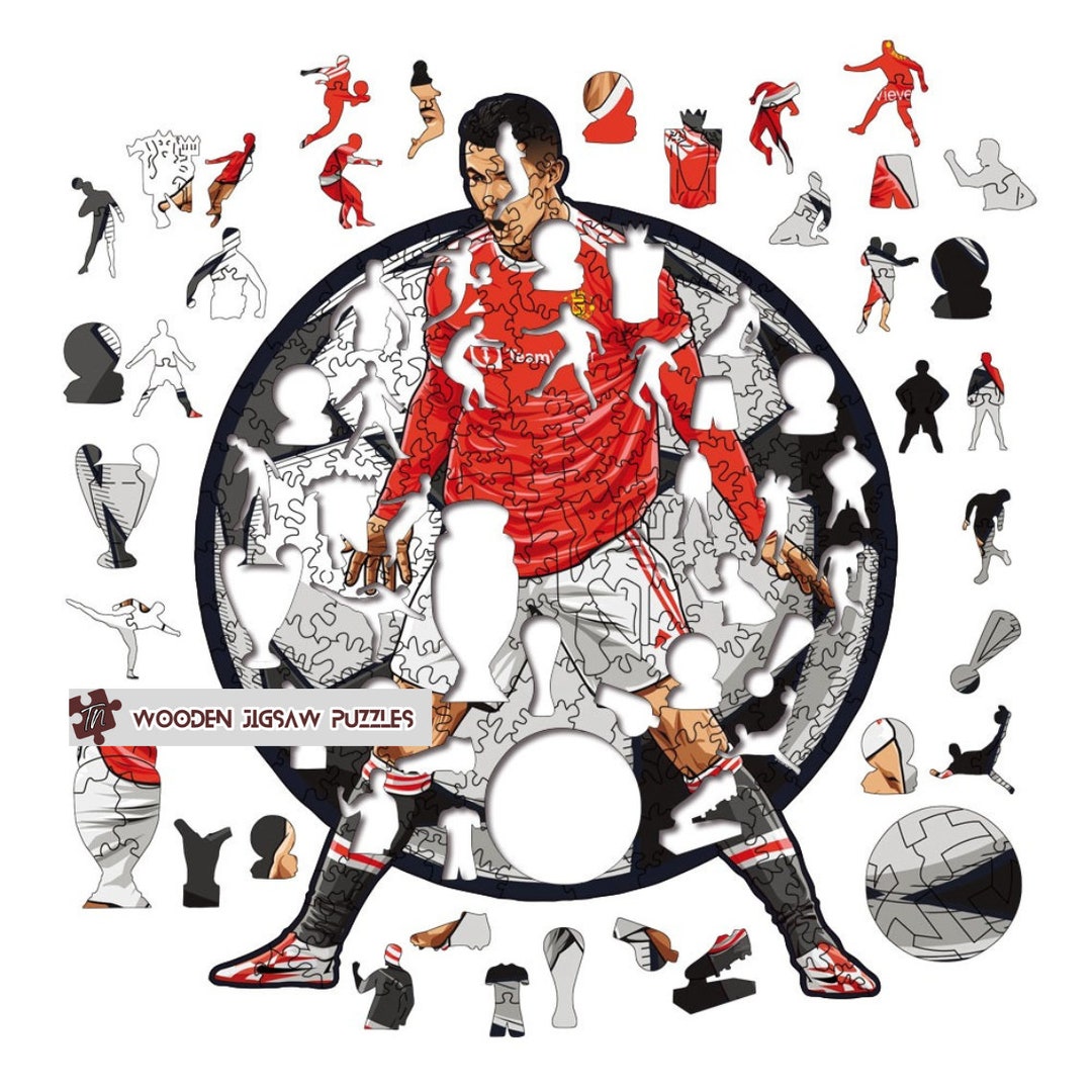 Puzzle en bois de joueur de football avec emballage de boîte en bois ...