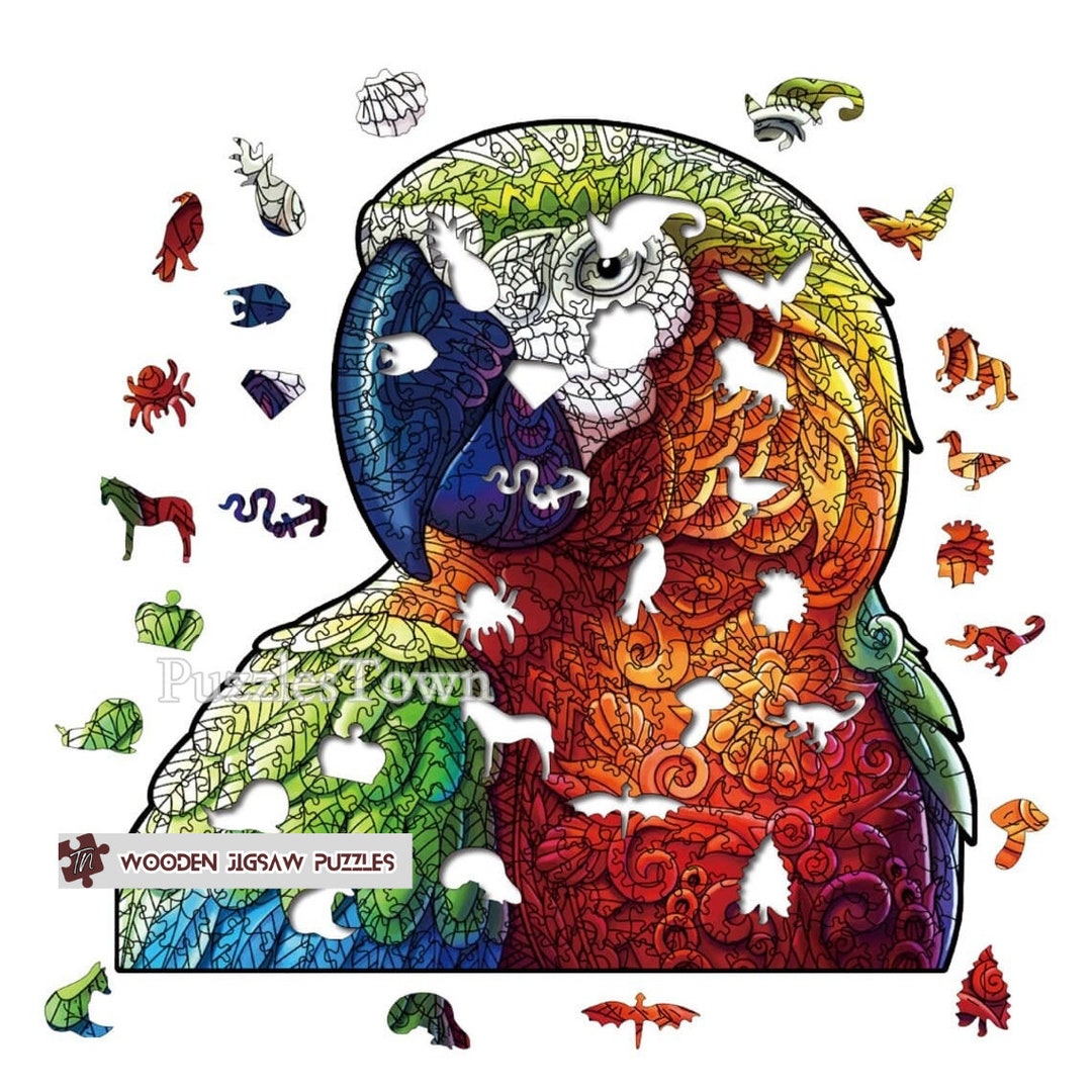 Colorful Parrot Wooden Jigsaw Puzzle With Wood Box Packaging, Wooden ...