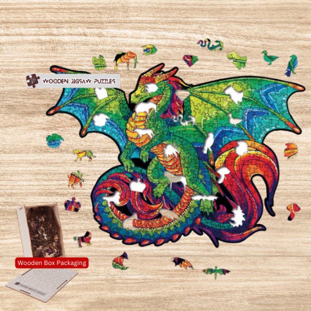 Flying Dragon Wooden Jigsaw Puzzle With Wood Box Packaging, Legendary ...