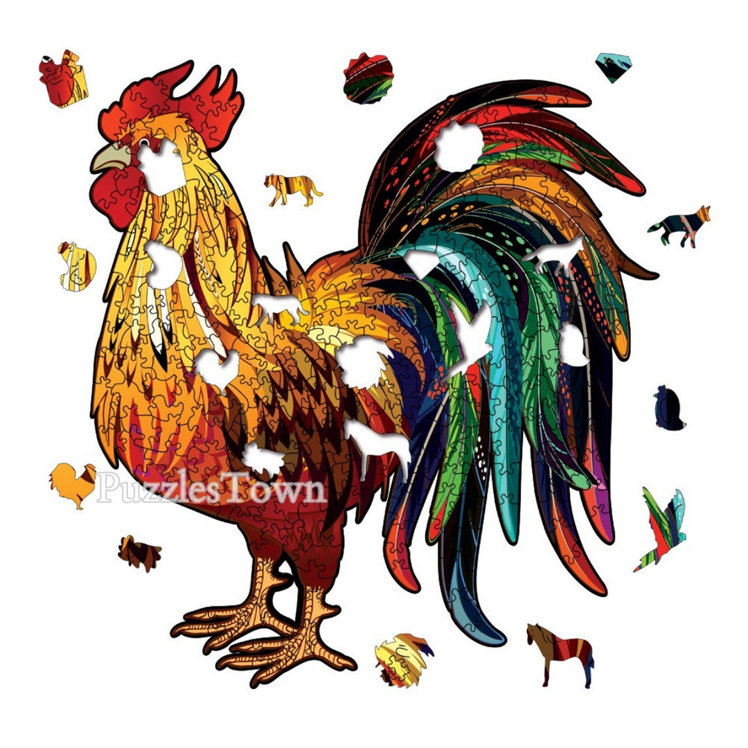 Rooster Wooden Jigsaw Puzzle With Wood Box Packaging Colorful - Etsy