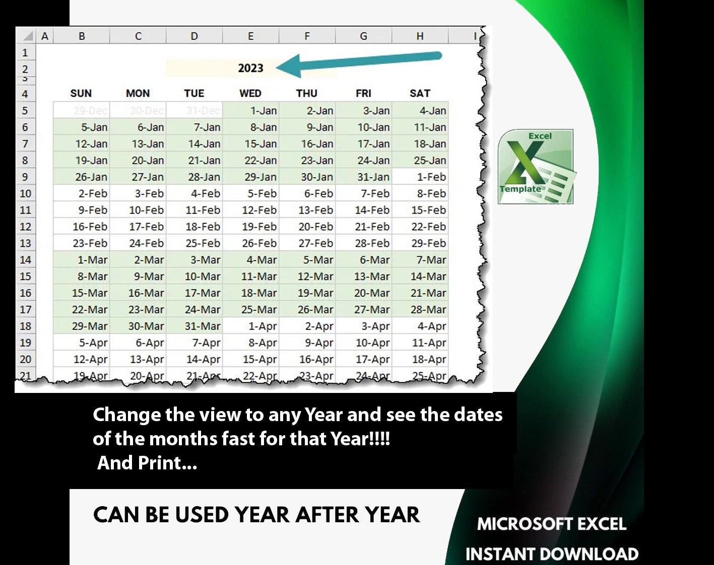 Calendar Full Year Office Employee Quick View Calendar Reusable Year by ...
