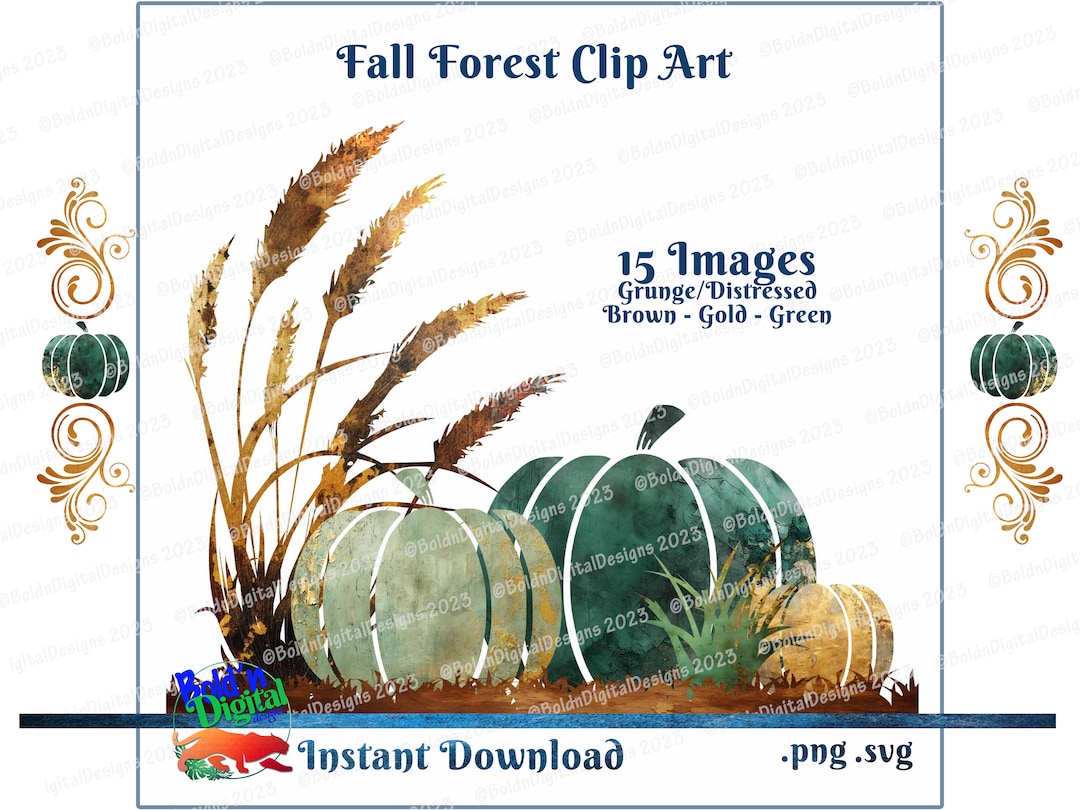 Distressed Fall PNG, Grunge Autumn SVG, Gilded Clip Art, Grunge Pumpkin ...