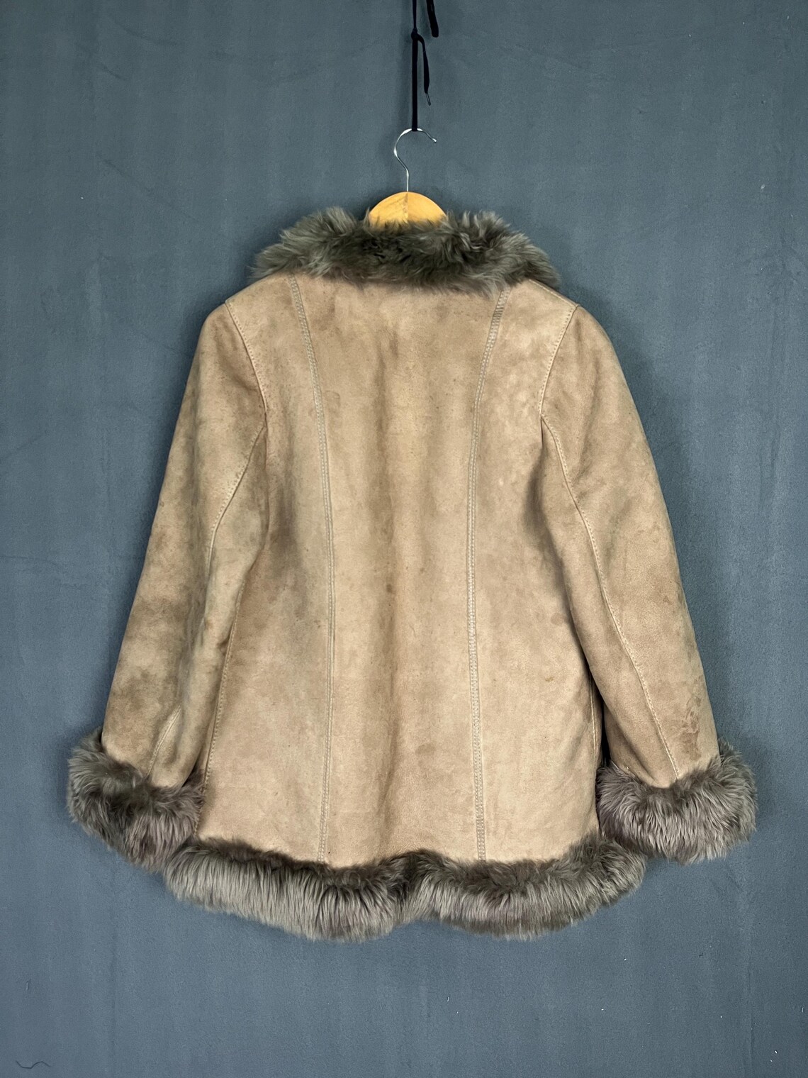 Adar Made in Spain Suede Genuine Leather Shearling Fur Coat Mohair ...