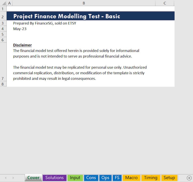 Project Finance Modelling Test - Basic - Etsy