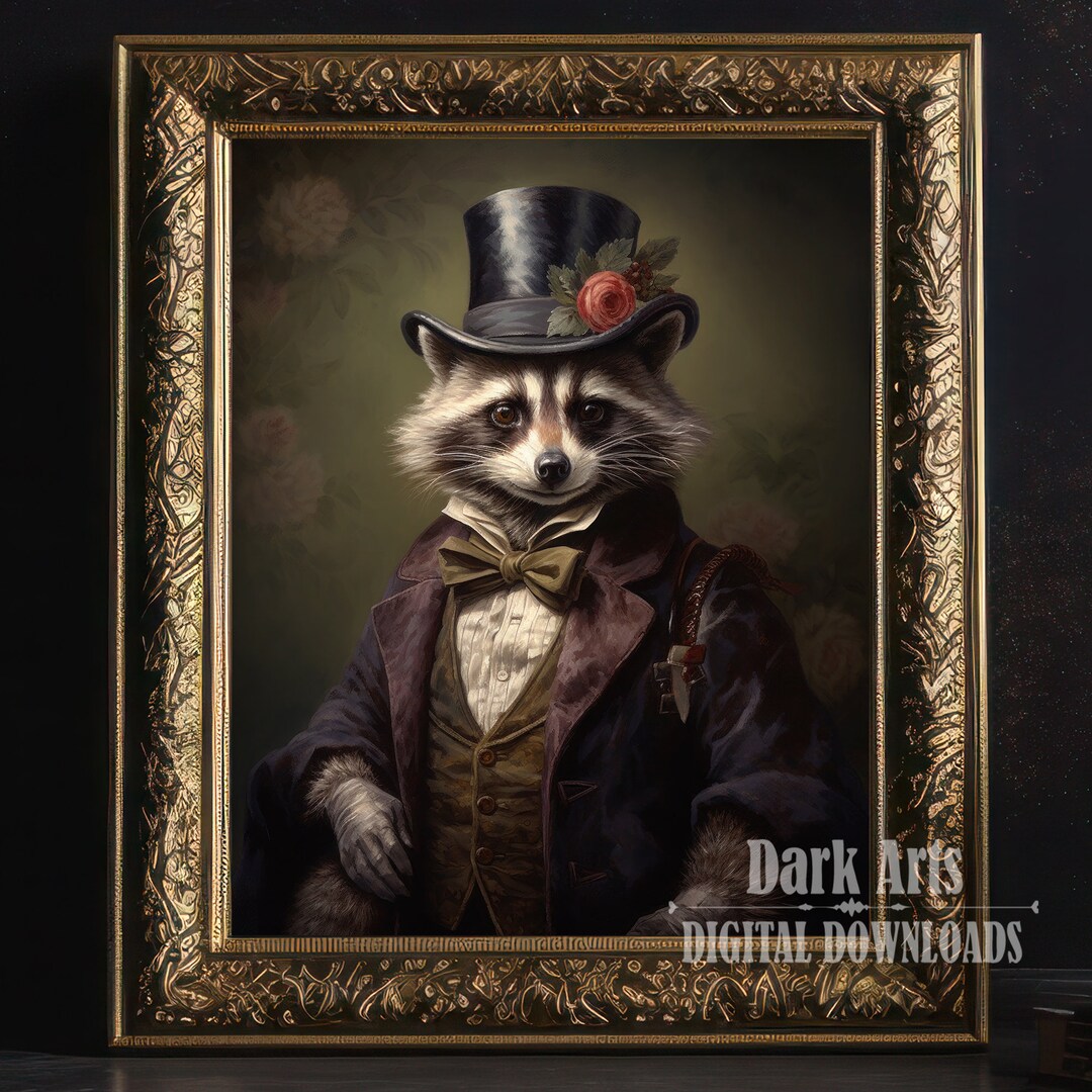 Victorian Raccoon, Gothic Printable Art, Gentleman With Top Hat, Home ...