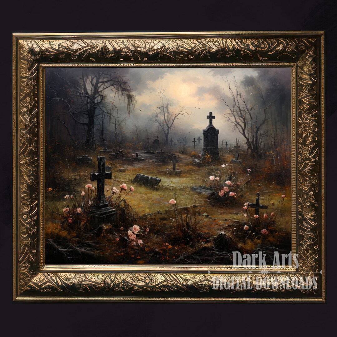 Cemetery Painting, Gothic Wall Decor, Vintage Country Decor, Moody Goth ...