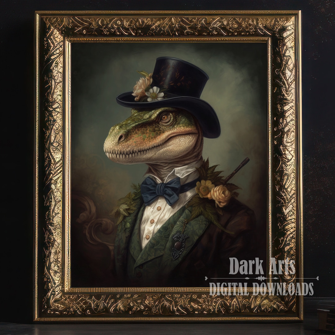 T-rex Portrait, Victorian Animal Painting, Altered Art Print, Animal ...