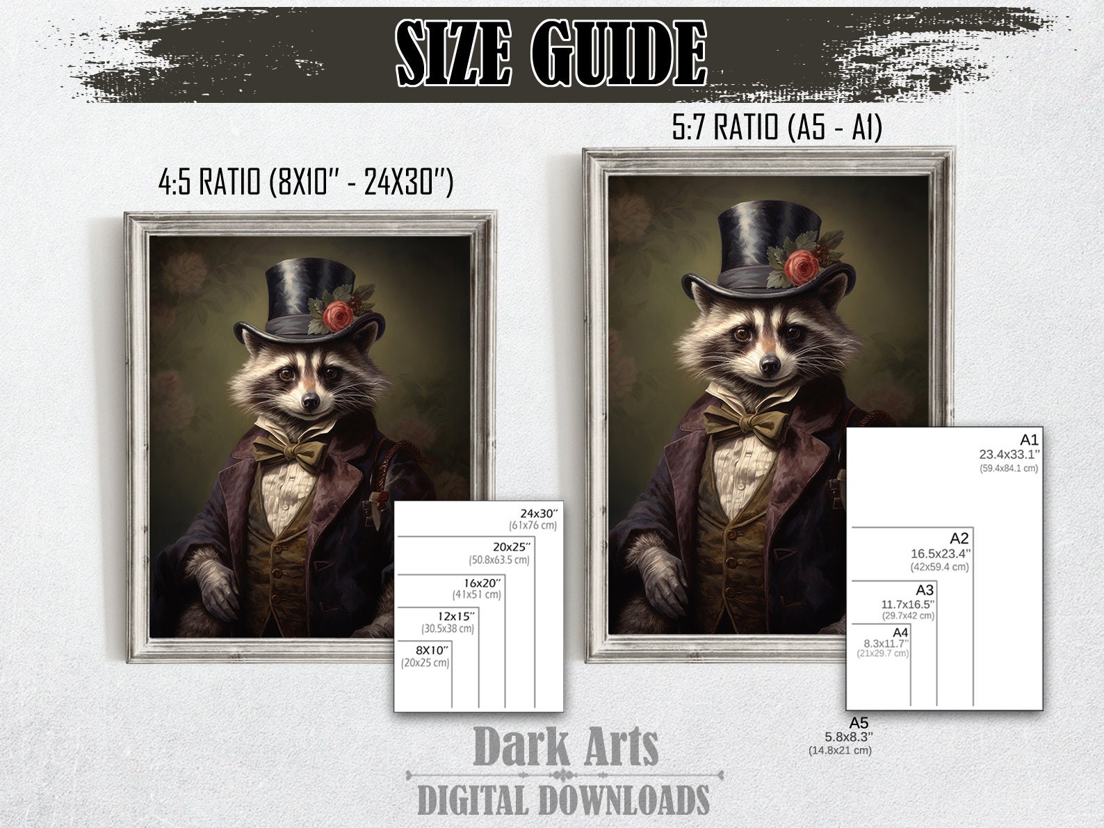 Set of 2 Victorian Raccoon Family Portraits Oil Painting, Baroque ...