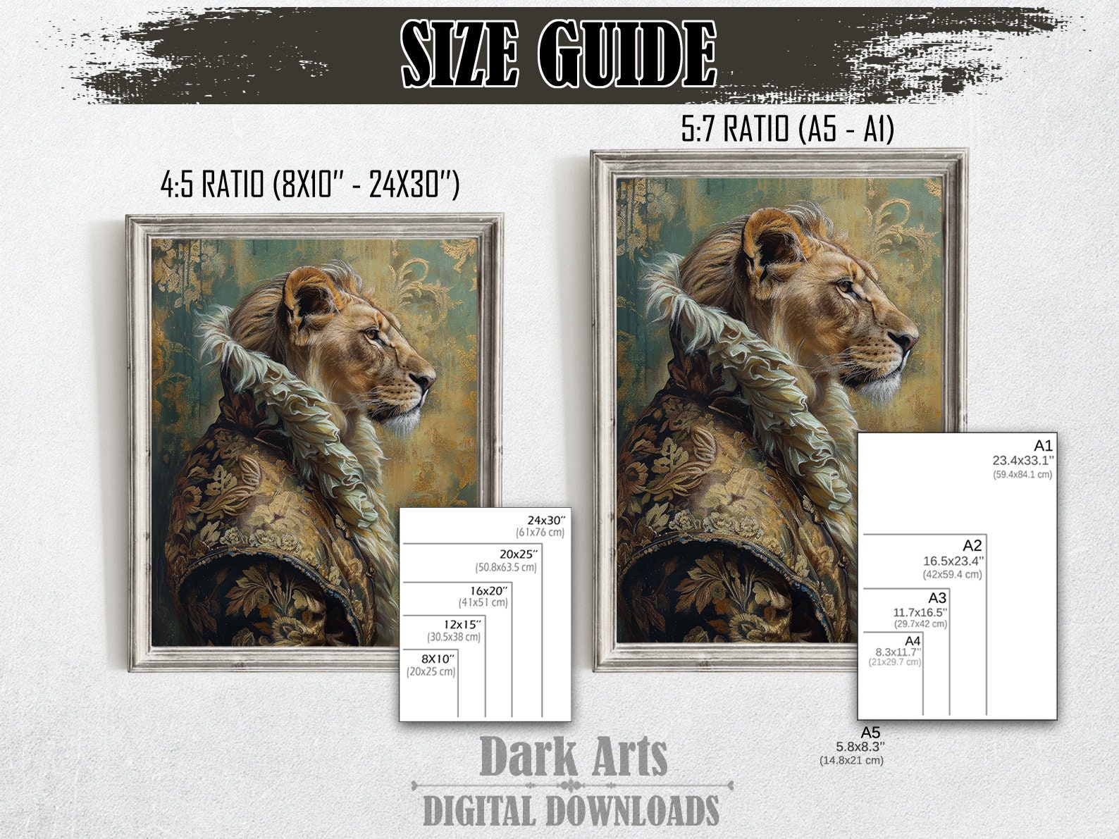 Victorian Lion, Renaissance Printable Art, Rococo Lion, Animal Portrait ...