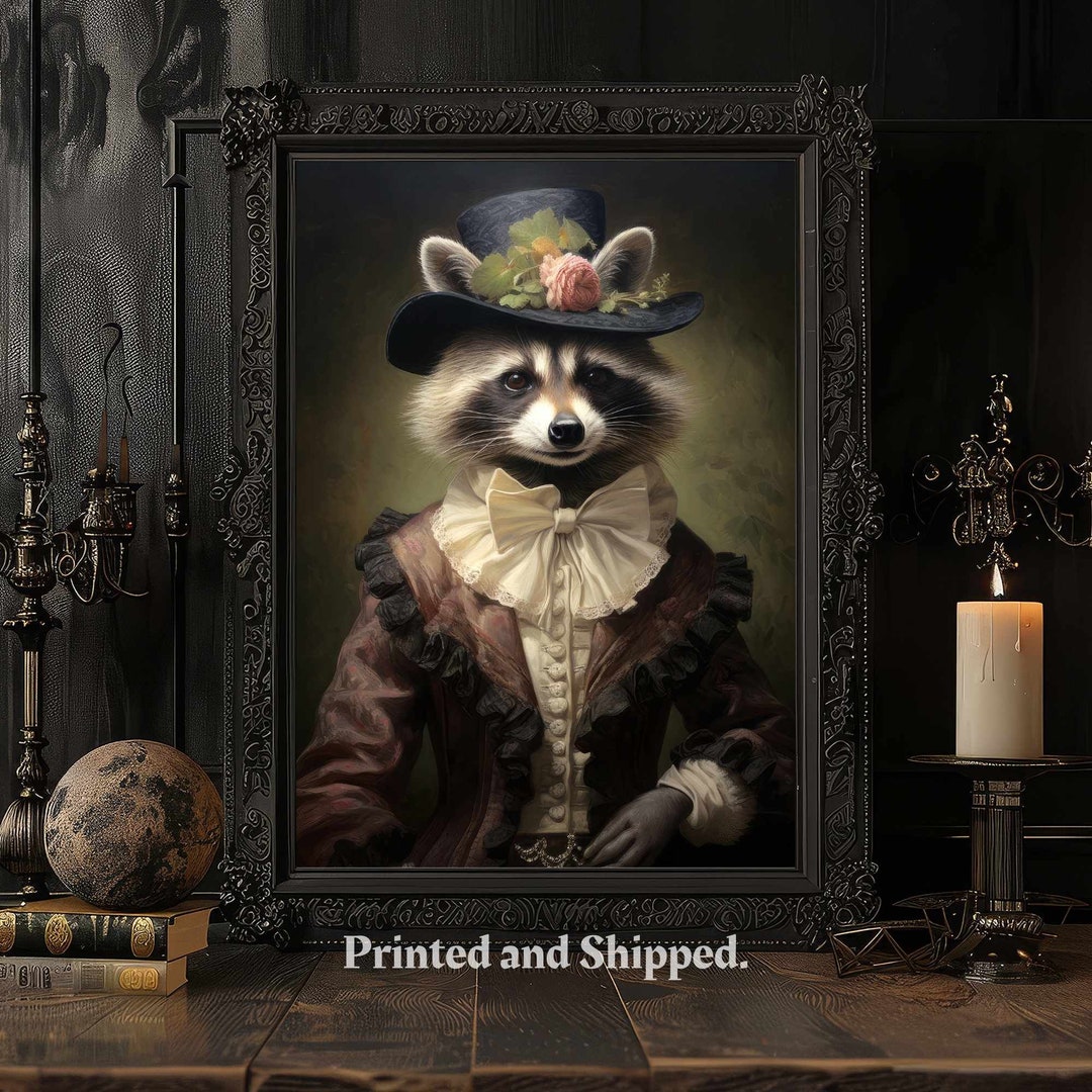 Raccoon Victorian Aristocrat Lady Portrait Poster, Bold Animal Portrait ...