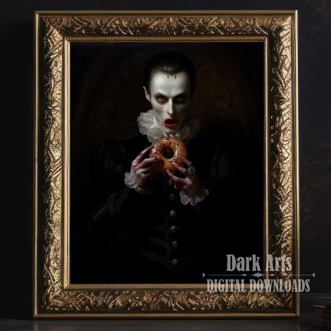 Dracula Eating a Doughnut, Gothic Wall Decor, Vampire Home Decor ...